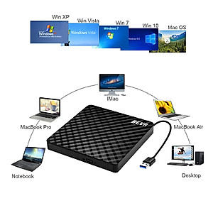 BEVA External CD Drive, USB 3.0 Portable CD DVD Reader DVD Drive External CD DVD Player Burner RW Writer, Copier for Laptop, Desktop, Mac, Support Windows 7/8/ 10/ XP/Mac OS