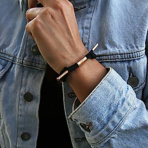 Rastaclat Braided Bracelet for Men and Women of All Ages - Lauryn Black/Peach Gold Bracelet | Adjustable Stackable Bracelet Braided by Hand (Small/Medium)