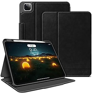 BuKoor iPad Pro 12.9 inch Case 6th Generation (2022) 5th/4th/3rd Generation (2021/2020/2018) with Pencil Holder, Auto Sleep/Wake,Vegan Leather Smart Cover (Black)