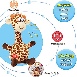 Hopearl Talking Giraffe Repeats What You Say Shaking Head Electric Interactive Animated Toy Talking Plush Buddy Birthday Party for Toddlers 24cm