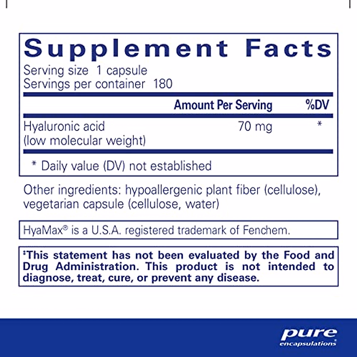 Pure Encapsulations Hyaluronic Acid | Supplement to Support Skin Hydration, Joint Lubrication, and Comfort* | 180 Capsules