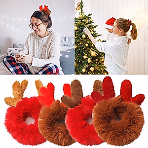 Christmas Furry Hair Ties 1 PC Cute Antlers Fluffy Hair Scrunchies Elastic Hairbands Bobbles Ponytail Holders for Women Girls