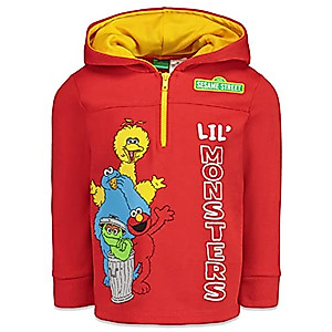 Sesame Street Baby Boys Half Zip Fleece Pullover Hoodie Red, 18-24 Months