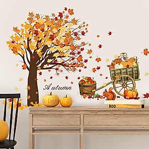 Fall Thanksgiving Wall Sticker Maple Leaves Wall Decals Autumn Harvest Pumpkins Wall Sticker Cute Animals Wall Art Decor for Thanksgiving Party Living Room