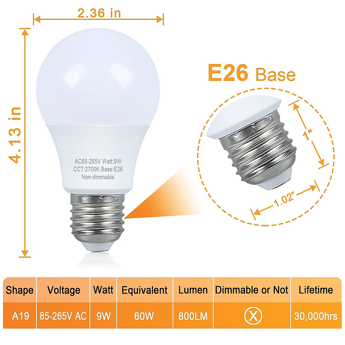 Marxlait 4 Pack LED Light Bulbs 60 watt Equivalent, Warm Light Bulbs 2700K, E26 Medium Base, Standard A19 LED Bulb, Non-Dimmable