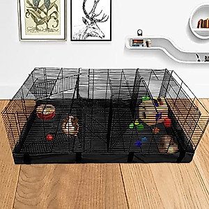 LINGSFIRE Guinea Pig Cage Liners, Reusable Guinea Pig Bedding Accessories Oxford Cloth Bottom Reusable Cage Liners for Guinea Pigs Rabbits, 47 x 24 x 3.5 inches（Black）