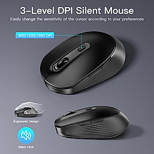 Wireless Keyboard and Mouse Combo, Soueto 2.4G Full-Sized Computer Keyboard with Phone Tablet Holder, 22 Multimedia Shortcuts, Numeric Keypad, 6 Button Silent Mouse for Windows, Mac (Space Black)