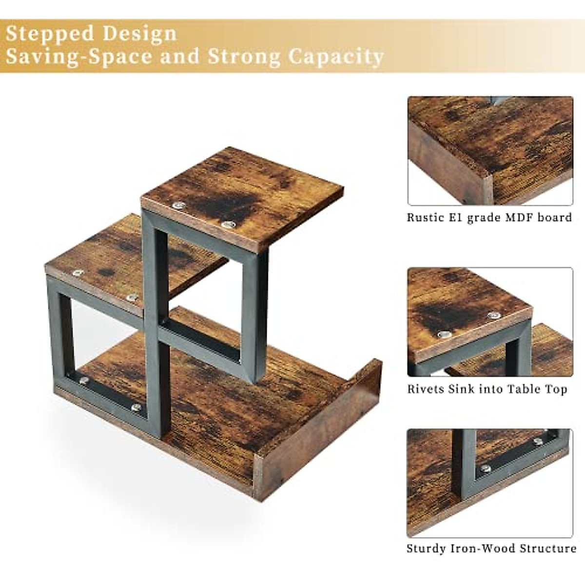 Gannyfer Wood Desktop Shelf - Freestanding Small Bookshelf Desk Supplies Organizers, 3 Tier Storage Display Rack Office Decor, Stand Shelves with Metal Frame for Books/Plants/Toys