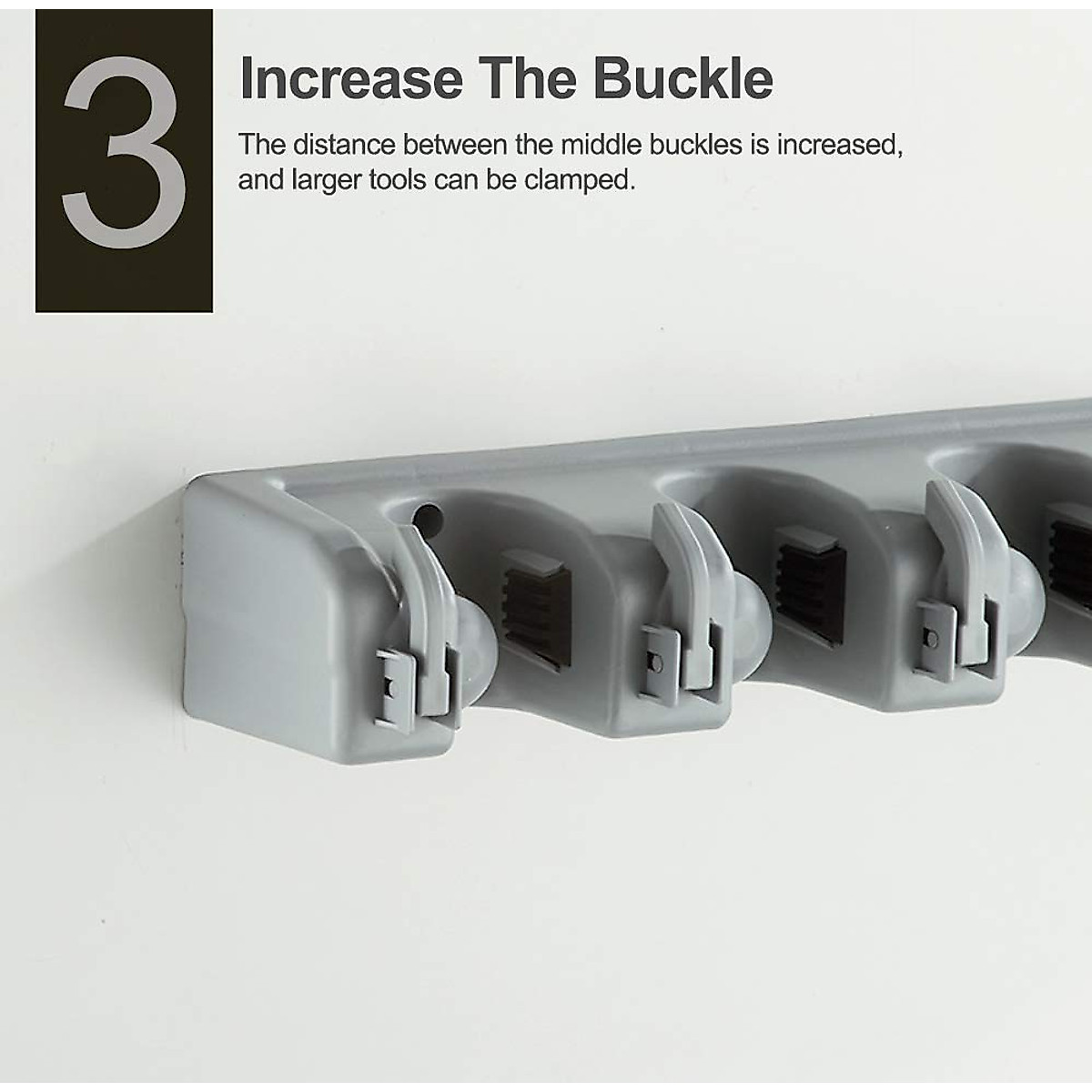 Broom Mop Rack and Garden Tool Storage Rack, ABS Material, Wardrobe Storage, Kitchen Rack, Home Finishing and Garage Storage Rack, Suitable for Rake or Mop Handle, 5 Handle Slots and 6 Hooks (Gray)