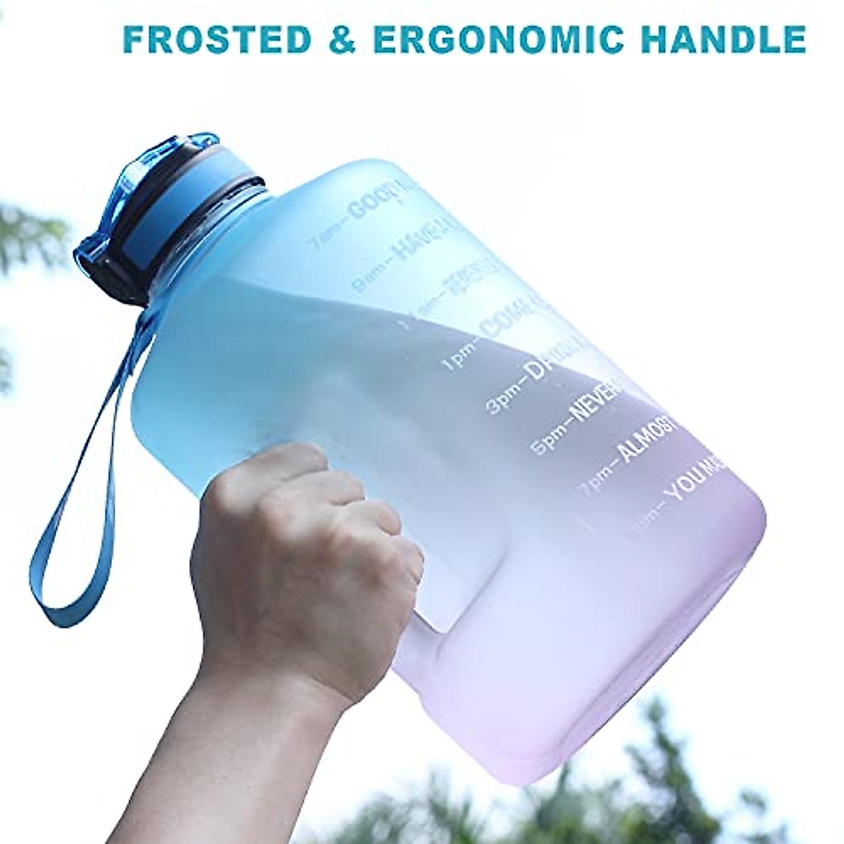 ETDW Gallon Water Bottle with Straw and Time Marker, 74oz BPA Free Gym Water Jug with Handle, LeakProof Pop Up Drinking Bottle for Fitness,Gym and Outdoor Sports