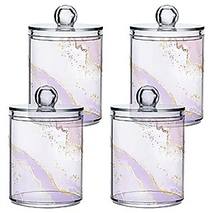 SUABO Plastic Jars with Lids,Purple Marbled Alcohol Ink 01Storage Containers Wide Mouth Airtight Canister Jar for Kitchen Bathroom Farmhouse Makeup Countertop Household,Set 4