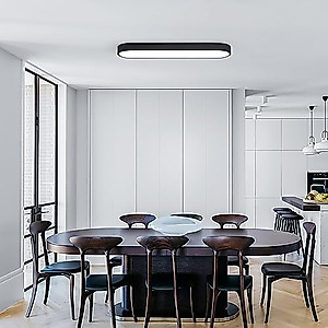 Becailyer Dimmable LED Ceiling Light, Modern Linear Black Flush Mount Ceiling Light, Metal Ceiling Chandelier Lighting Fixture for Living Room Bedroom Dining Room Office Hallway Aisle (60W/23.6in L)