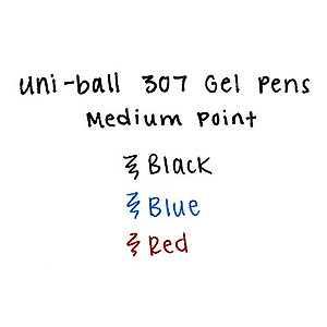 uni-ball 307 Gel Pens, Medium Point, Blue and Black, Box of 12 (2067519)