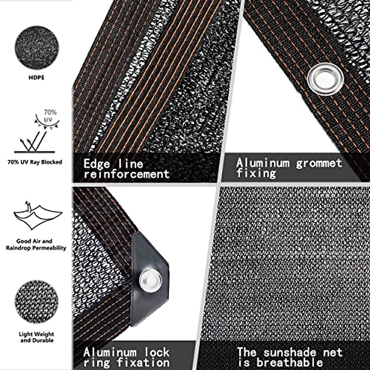 Tronssien 70% Black Shade Cloth, 12 x 6 FT Garden Sun Shade Netting. Durable Mesh Tarp with Grommets, Shading Anti for Garden, Greenhouse, Plants Growing, Outdoor Barbecue,Pergola etc.