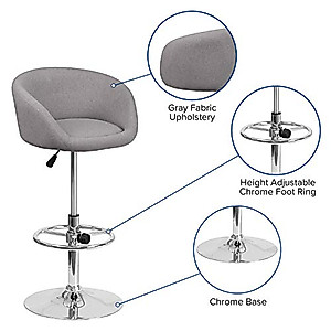 Flash Furniture Luis Contemporary Gray Fabric Adjustable Height Barstool with Barrel Back and Chrome Base
