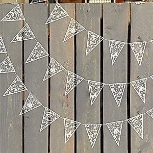 White Triangle Garland Bunting for Wedding Party Hanging Decorations Décor Backdrop Mothers Day Valentines Bridal Anniversary Engagement Birthday Party Decoration