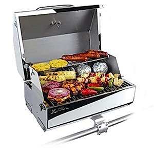 Kuuma Premium Stainless Steel Mountable Gas Grill w/ Regulator by Camco -Compact Portable Size Perfect for Boats, Tailgating and More - Stow N Go 216" (58155), Silver