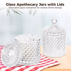 Varku 2PCS 23oz Glass Apothecary Jars Set, Qtip Holder with Lid, Crystal Vanity Organizers, Makeup Storage Containers, Decorative Canisters for Home Kitchen Bathroom