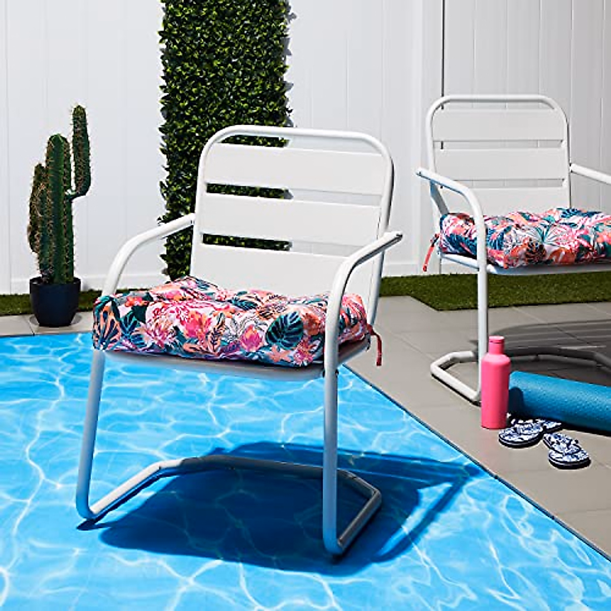 Classic Accessories for Vera Bradley Water-Resistant Patio Chair Cushions, 19 x 19 x 5 Inch, 2 Pack, Rain Forest Canopy Coral