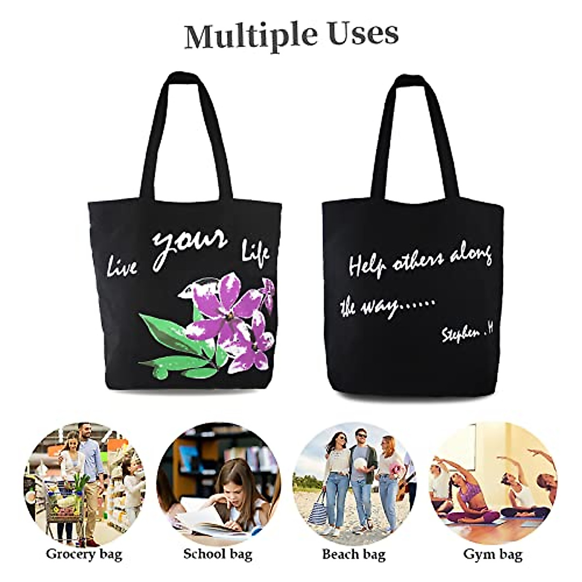 MEL JUN Canvas Tote Bag, Large Beach Tote Women Travel Bags Reusable Grocery Bag Shoulder Gym Totes Weekend Church Bags Purple