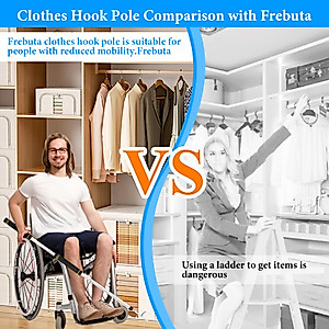 Frebuta Clothes Hook Pole Heavy Duty,32 to 65Inch High Reach Garment Hook 2 Hooks for Hanging Birdfeeder Stainless Steels Tube Extension Pole with Hook for Reaching to Reach High Hangers