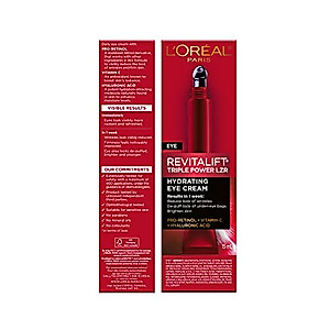 L'Oreal Paris Skincare Revitalift Triple Power Anti-Aging Eye Cream, Under Eye Treatment, with Pro Retinol, Hyaluronic Acid & Vitamin C to reduce wrinkles, de-puff and brighten skin, 0.5 fl. oz.