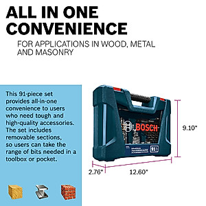 BOSCH MS4091 91-Piece Drilling and Driving Mixed Set with Included Case for Applications in Wood, Metal, Masonry