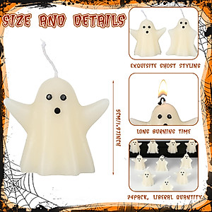 MTLEE 24 Pcs Halloween Ghost Candles White Tea Lights Candles Unscented White Horror Spooky Tea Lights Candles Set Soy Wax Decorative Tabletop Candle for Halloween Party Home Bedroom Decoration