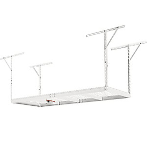 VEVOR Overhead Garage Storage Rack, 3x8 Garage Ceiling Storage Racks, Heavy Duty Adjustable Cold Rolled Steel Racks for Garage Storage, Organization, 600 lbs Load Capacity, 22''-40" (White)