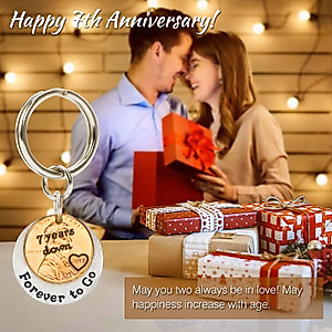 HRMYUDI Copper Gifts for 7th Anniversary, 7 Years Anniversary Copper Gift Coin Keychain with a 2018 Penny, 7 Years Down and Forever To Go Keyring, Anniversary Present for Man Woman