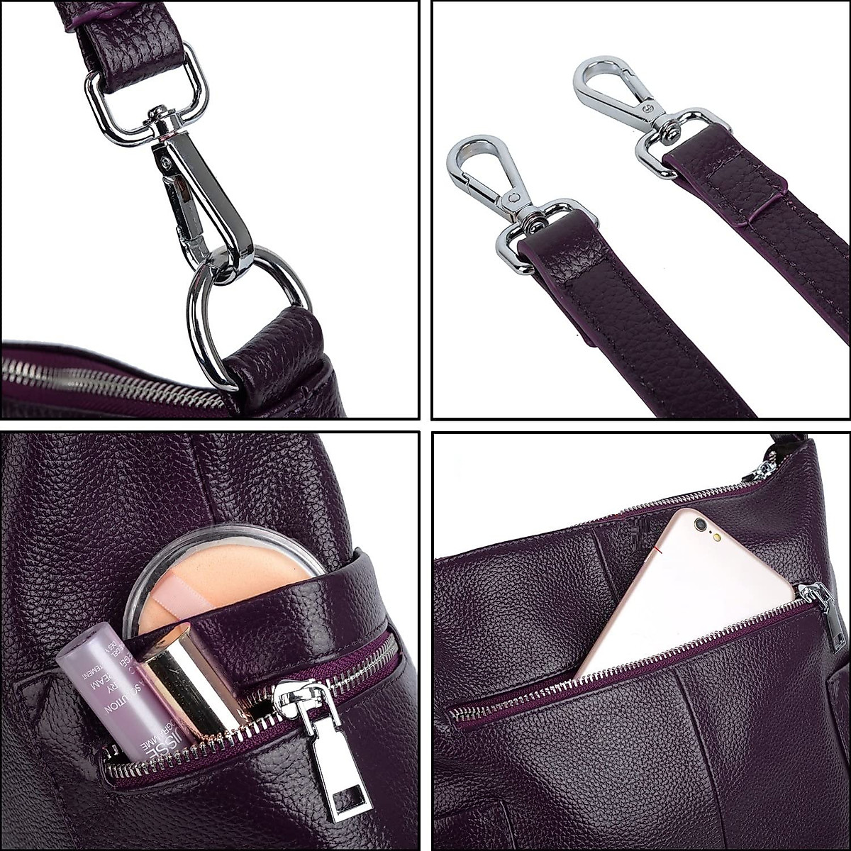 YALUXE Women's Leather Medium Purse Multi Pocket Soft Cowhide