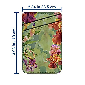 Diascia Pack of 2 - Cellphone Stick on Leather Cardholder ( Summer Garden Iris Flowers Watercolor Pattern Pattern ) ID Credit Card Pouch Wallet Pocket Sleeve