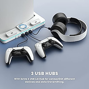 CODOGOY Upgraded PS5 Cooling Stand with Controller Charger, Cooling Station for PS5 Disc & Digital Editions, 2 Levels Adjustable Fans Speed, PS5 Controller Charging Docking Station with 3 USB Ports