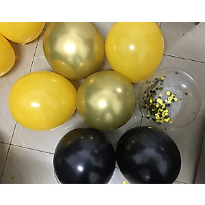 Bamonos Black Yellow Gold Balloons - Bee day Party Balloons for Baby Shower Birthday Gender Reveal Graduation Decorations 12inch 60packs
