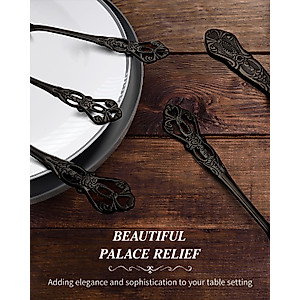 Aswwid 48 Pieces Black Silverware Set for 8, Retro Royal Flatware Set with Steak Knives, Gorgeous Stainless Steel Cutlery Utensil Set Include Forks Spoons and Knives, Mirror Finish,Dishwasher Safe