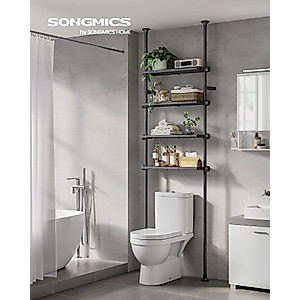 SONGMICS Bathroom Organizer 4-Tier, Over The Toilet Storage Shelf, 4 Height Adjustable and Extendable Shelves, 35.4 to 122.1 Inch Tall, for Small Spaces, Bathroom, Living Room, Ink Black UBTS021B01