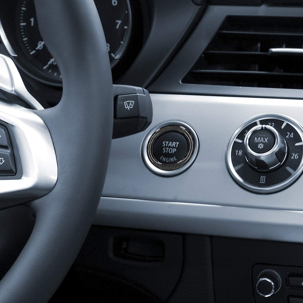 kwmobile Start Stop Button Ring Compatible with BMW BMW 3 Series E90/E91/E92/E93 - Carbon Fiber Car Trim Cover - Black