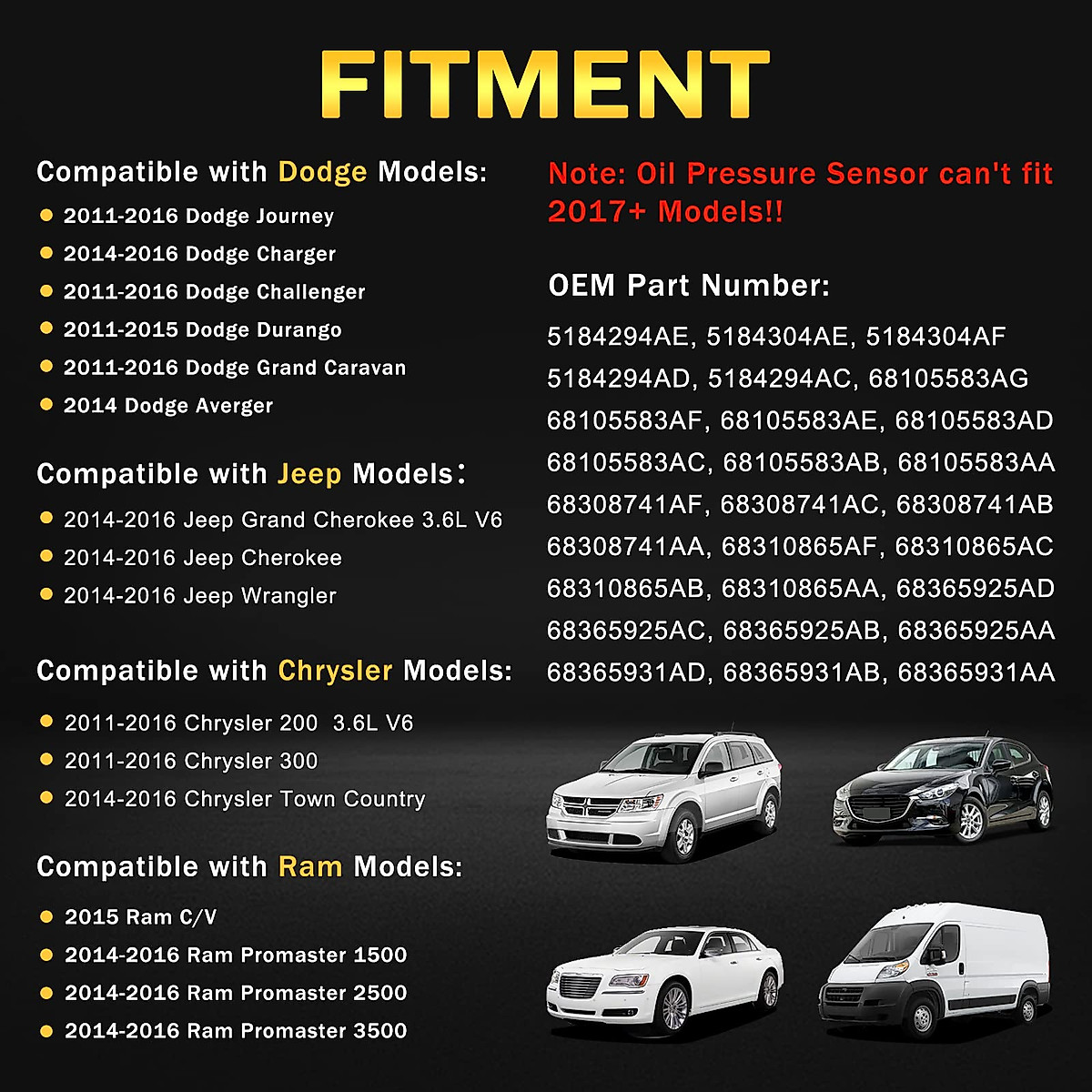 Upgraded Aluminum Engine Oil Filter Housing with Oil Cooler Sensors and Gaskets Compatible with Dodge Charger Challenger Journey, Jeep Wrangler, Ram 1500 2500 3500, Chrysler 200 300 3.6L V6