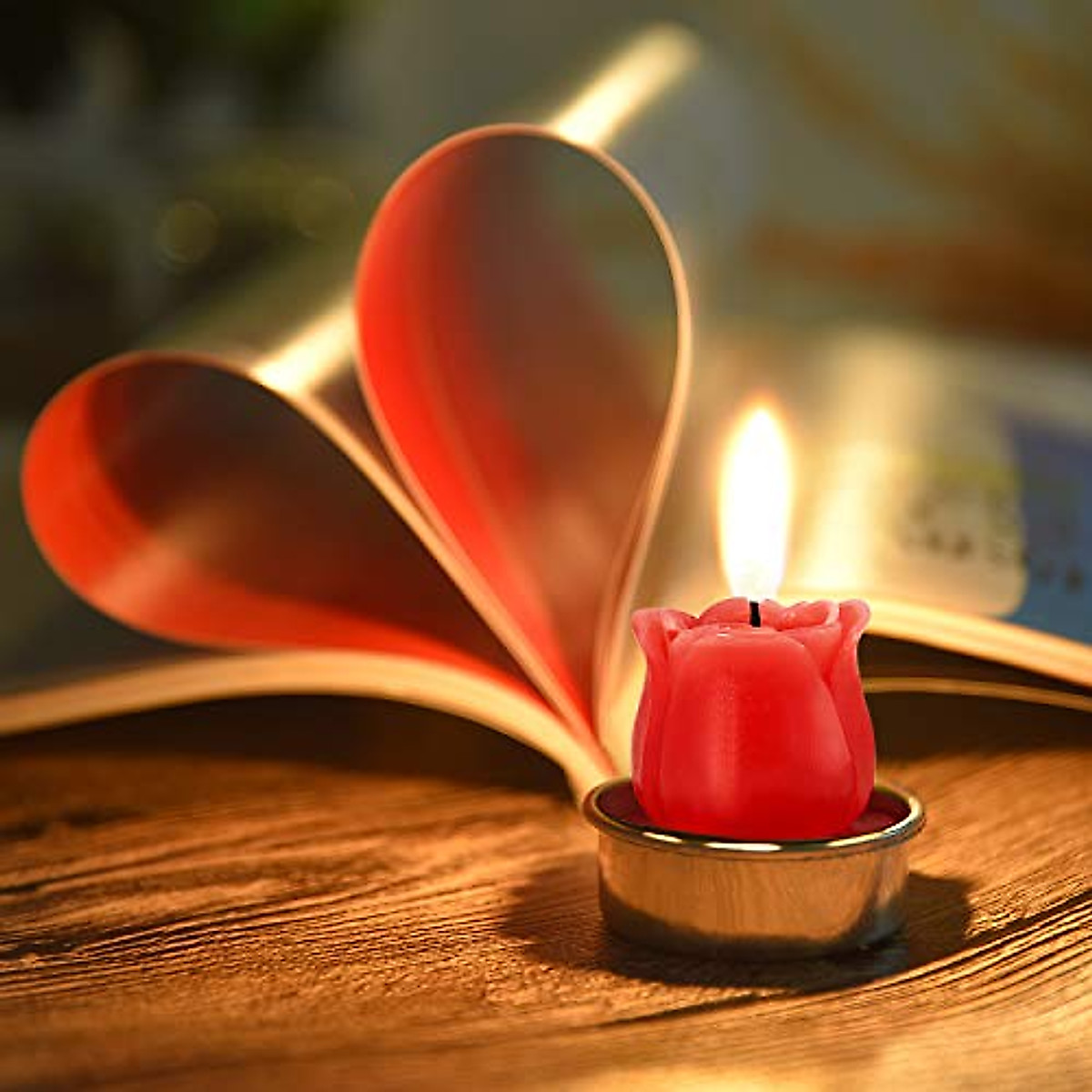 TecUnite 12 Pieces Rose Tealight Candles Handmade Delicate Rose Flower Candles for Valentine's Day Party Wedding Spa Home Decoration Gifts (Red)