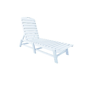 Phat Tommy Outdoor Pool Chaise Lounge, Heavy-Duty Beach Lounger - Folding, HDPE, Recycled Poly Furniture - Reclining Lounge Chair for Patio, Deck, Beach, Cabana, or Poolside, White