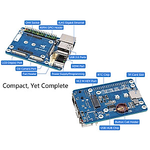 CM4 Base Board (Advanced C Version) for Compute Module 4, with Raspberry Pi 40PIN GPIO Header/MIPI CSI Camera Ports/LCD Display Port/Fan/HDMI/USB/Gigabit Ethernet RJ45 Connector