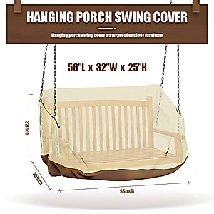 Outdoor Porch Swing Cover Waterproof Heavy Duty 420D Hanging Swing Chair Cover Replacement for Yard Swing Patio Furniture Cover 61x27.5x(35-27.5)Inch Beige
