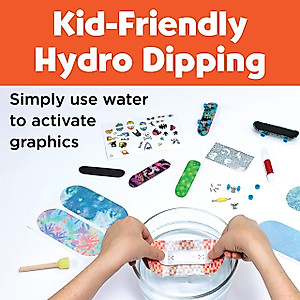 Creativity for Kids Hydro-Dip Custom Skate Studio – Mini Finger Skateboards for Kids – Customize 5 Skate Decks