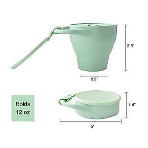 otterlove Collapsable Silicone Snack Container with Attachable Lid | 100% Pure LFGB Platinum Silicone with No Fillers | Snack Cup (2 Pack - Sage & Sand))