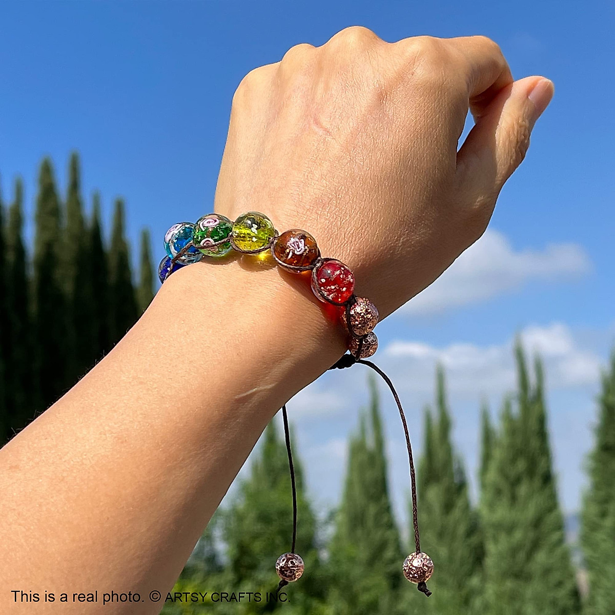 Glow in The Dark Chakra Beaded Bracelets for Women Men, 12mm Lampwork Rainbow Beads Rose Gold Lava Rock Anxiety Bracelets, Stress Relief Adjustable Shamballa Wrap Bracelet (Shamballa Bracelet)