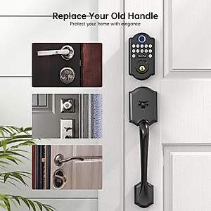 Front Door Lock Set, HEANTLE Keyless Entry Locks with Handle, Electronic Digital Keypad for Sets, Automatic Fingerprint Locksets Deadbolt Exterior, Auto Lock, Easy to Install