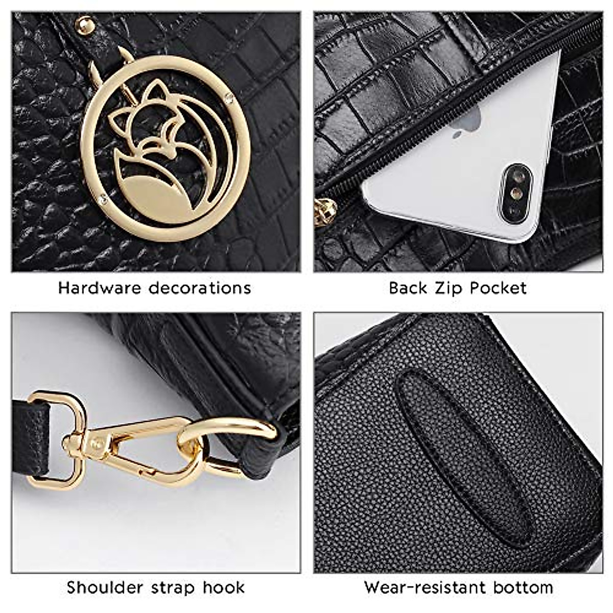 Black Leather Satchel Handbags for Women, Genuine Leather Crocodile Pattern Ladies Alligator Top-handle Bags with Adjustable Shoulder Straps Women's Tote Purses and Handbags Womens Casual Carryalls