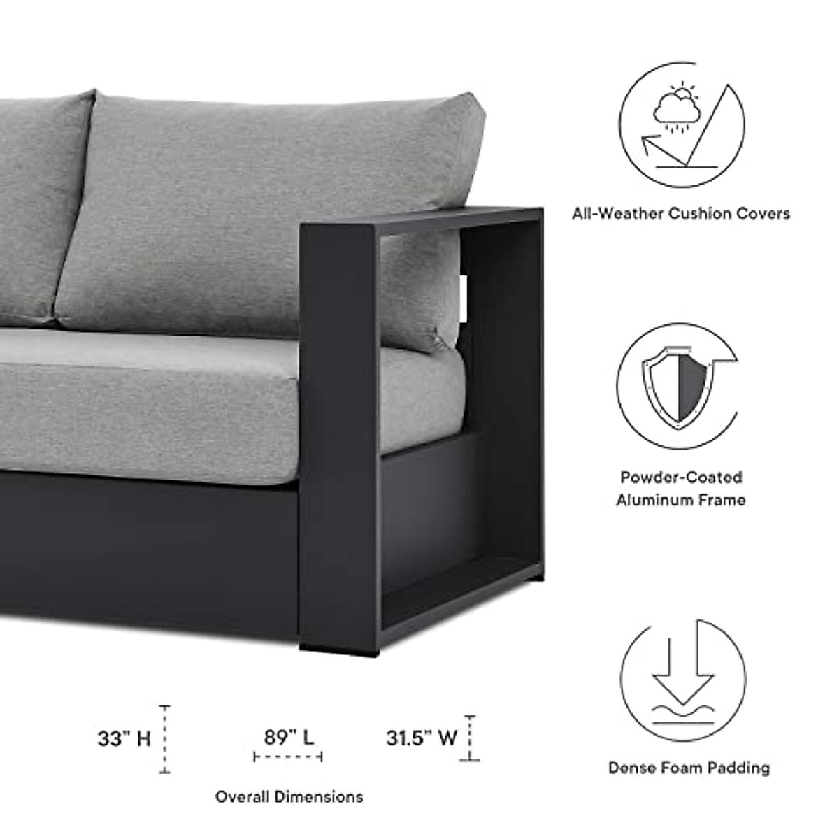 Modway Tahoe Patio Aluminum Sofa with Gray Gray Finish EEI-5676-GRY-GRY