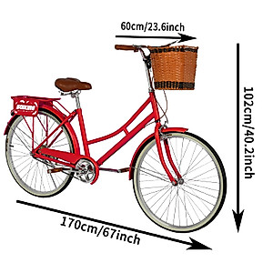 26-inch Single Speed Classic Bicycle Ladies' Retro Beach Cruiser Bicycle with Knitted Basket & Foam Rear Seat Dual Springs High Carbon Steel Shock-Absorbing Frame Adult Bicycle