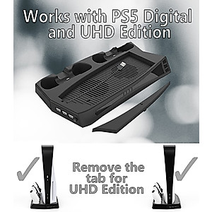 Sony PS5 Vertical Stand - Dual Cooling Fans, 2 DualSense Controller Chargers, 3 USB Ports, PS5 Controller Charging Station and PS5 Cooling Station Compatible with Sony Playstation 5 DE and UHD Edition